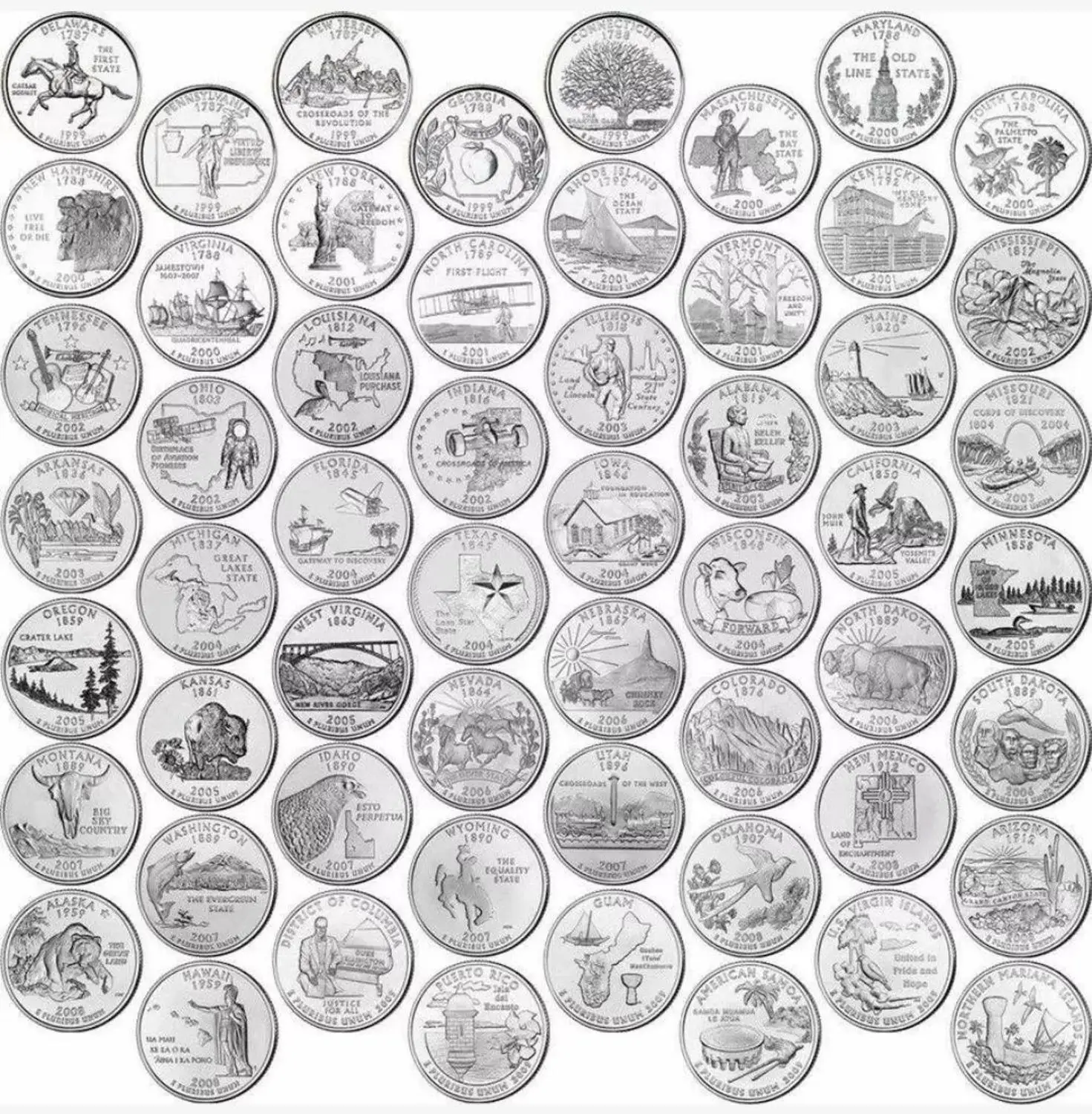 Juego de 56 Uds. De monedas de EE. UU., 25 centavos de Estados Unidos ...