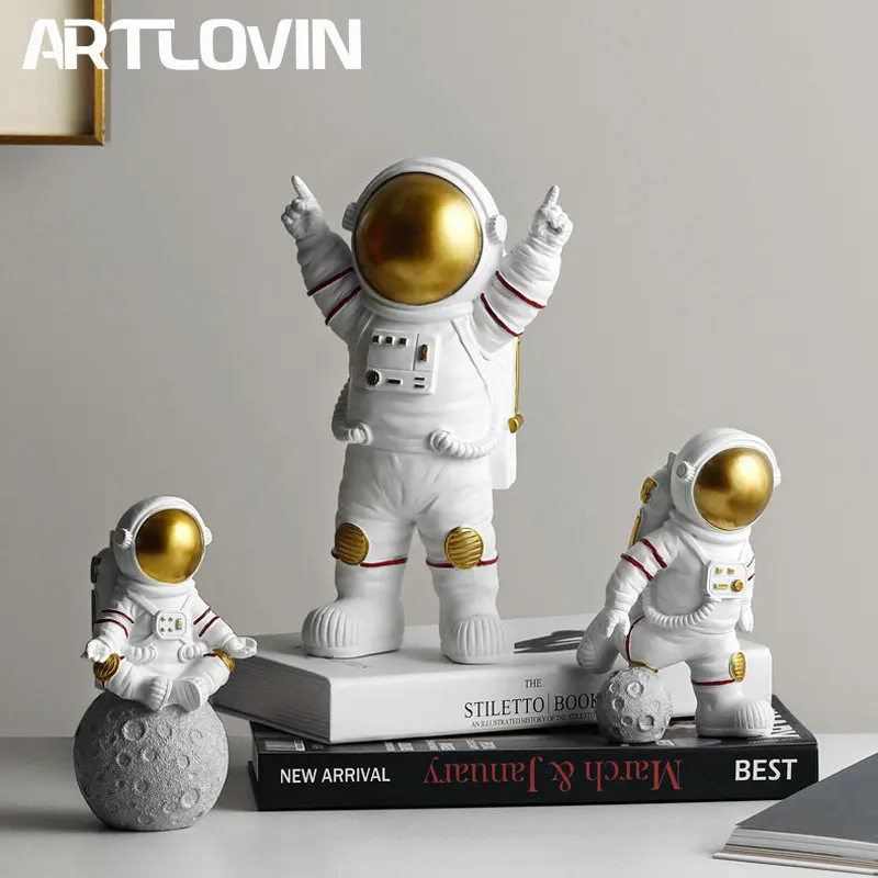 Resin Astronaut Figurines Fashion Spaceman With Moon Sculpture ...