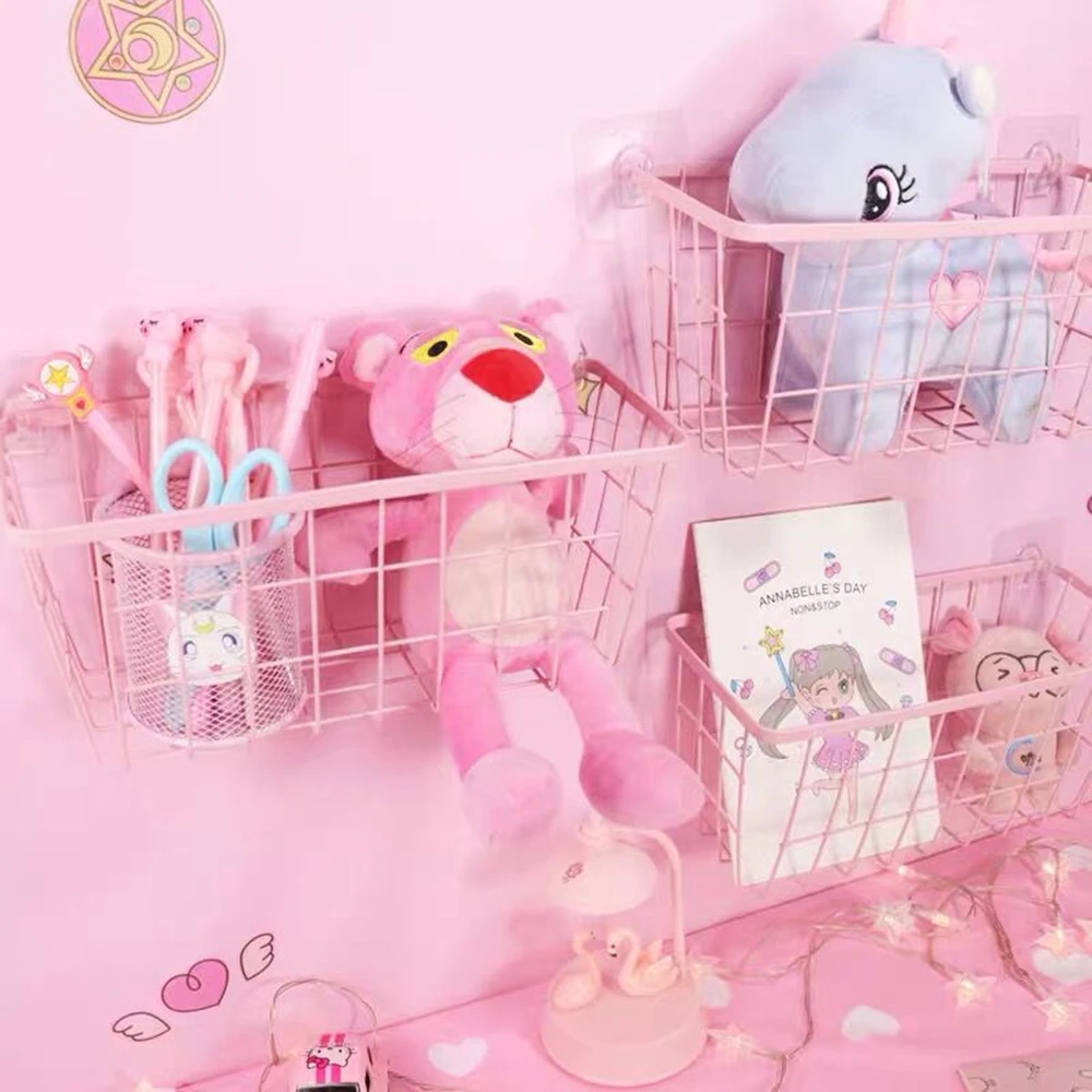 Pink Wall Shelf Decoration Frame Bedroom Living Room Iron Storage Rack ...