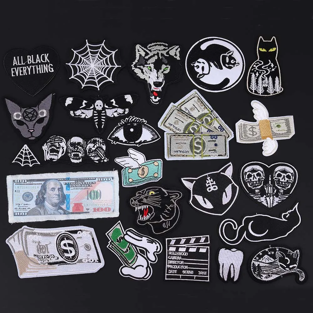 Black and white Clothe Embroidery Punk Patch Applique Ironing Clothing ...