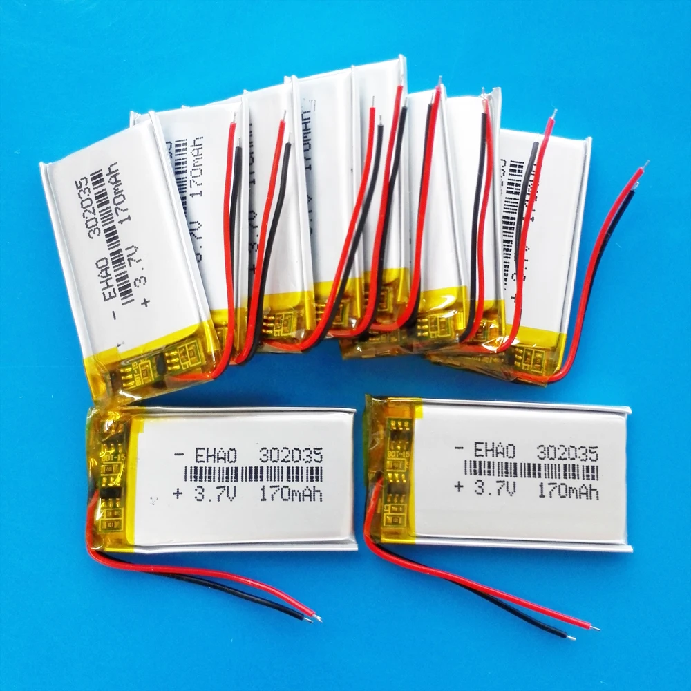 10 Pcs 3.7v 170mah 302035 Lithium Polymer Lipo Rechargeable Battery ...