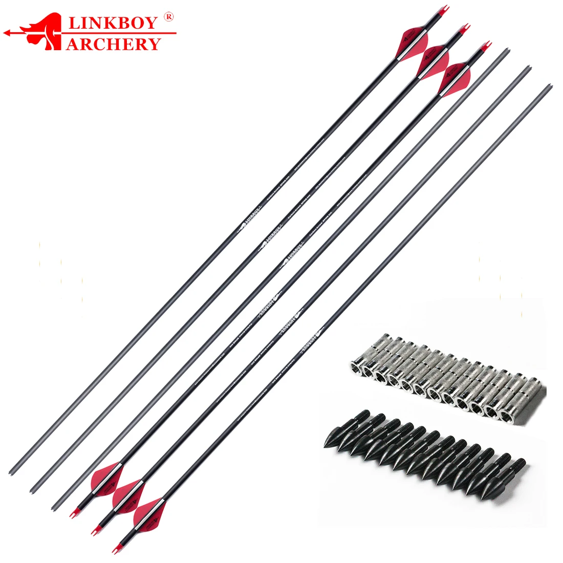 12pcs Linkboy Archery Carbon Arrow ID6.2mm Spine 300 340 400 500 2inch ...
