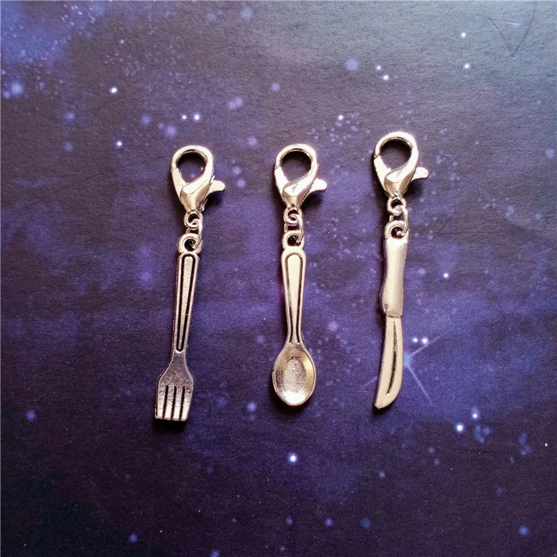 3pcs/set Antique Silver Color Spoon Charm Pendant with Lobster Clasp ...
