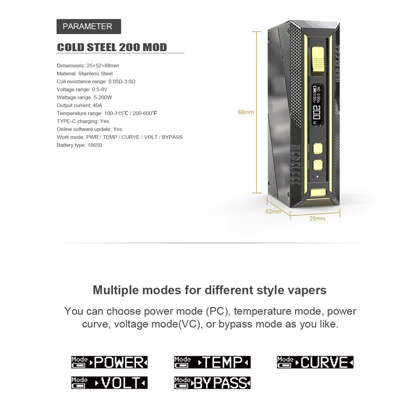 Original Ehpro Cold Steel 200 TC Box MOD 200W max output Electronic ...