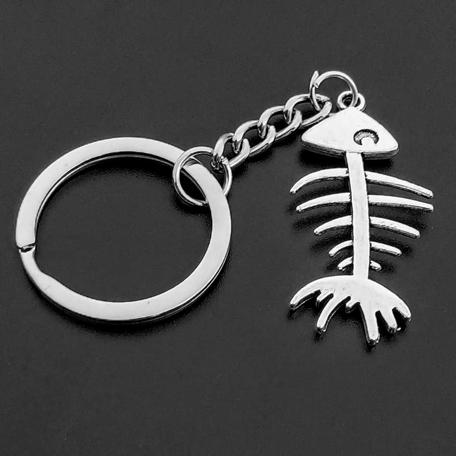 New-Fashion-Fish-Bone-Keychain-Metal-Fish-Skeleton-Bone-Key-Chain-for ...