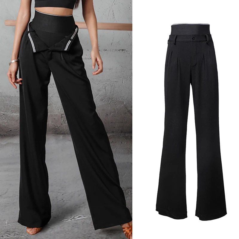 Ballroom Dance Pants Women Black Wide Leg Trousers Flamenco Spanish ...