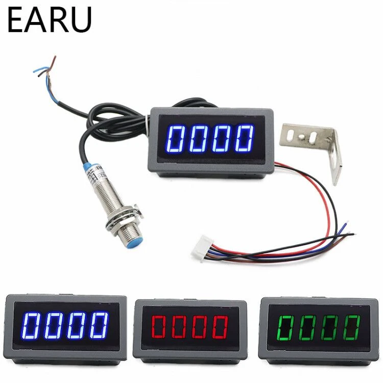 1Set 12V 24V Measuring Gauge 4 Digital Blue/Green/Red LED Tachometer ...