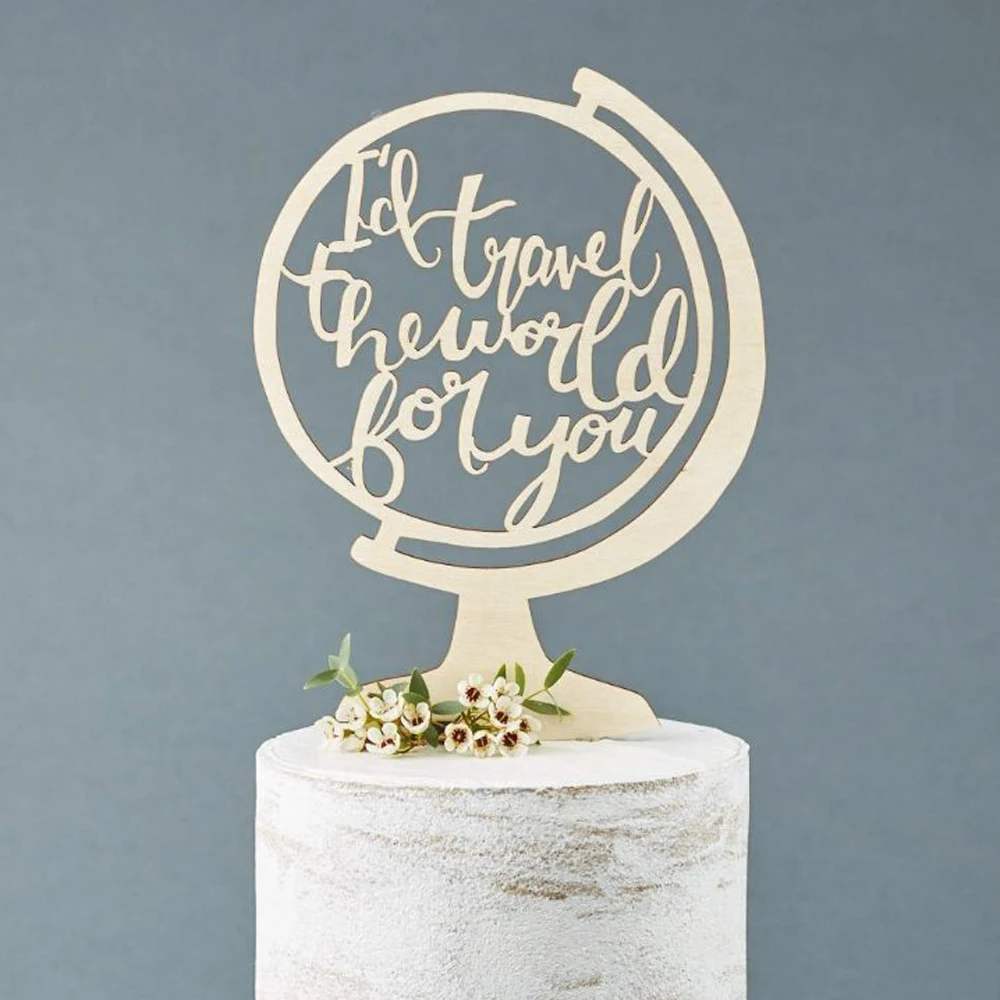 Personalized-Wooden-Globe-Travel-Adventure-Cake-Topper-For-Engagement ...
