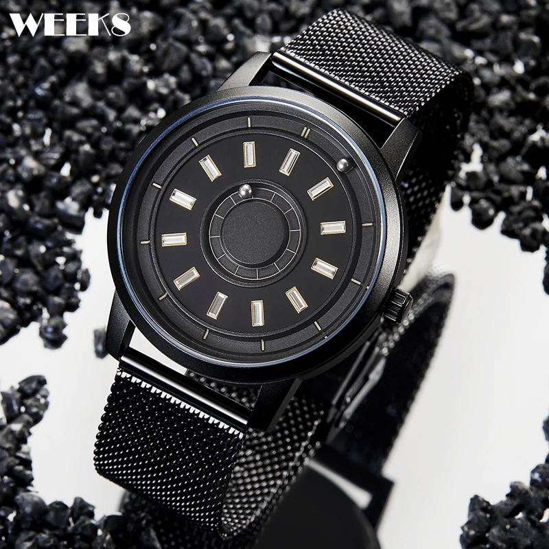 Men-s-Magnetic-Watch-Two-Spheres-Magnetized-Alloy-PVD-Clock-Black-Roman ...