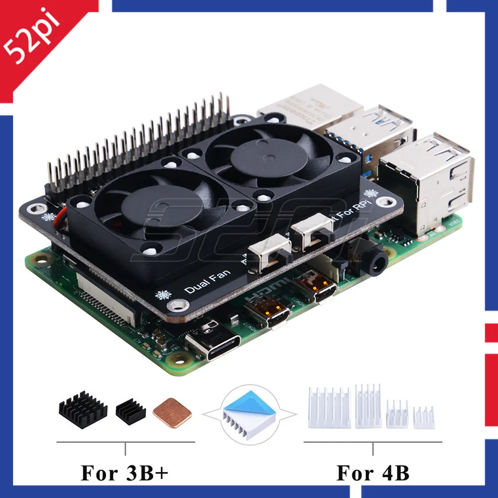 Raspberry Pi 4 LED Dual Cooling Fan Module GPIO Expansion Board ...