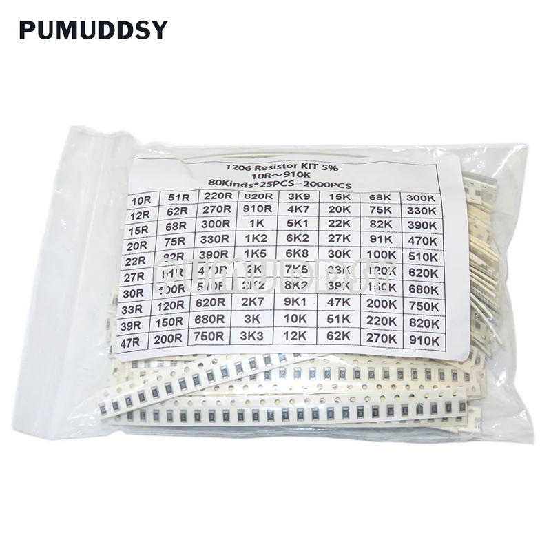 2000PCS 10 Ohm-910K Ohm 1206 SMD Resistor Kit Assorted Set 5% 80values ...