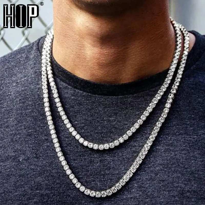 Hip-Hop-4MM-Mens-Colares-Pulseira-Iced-Out-1-Linha-Strass-Gargantilha ...
