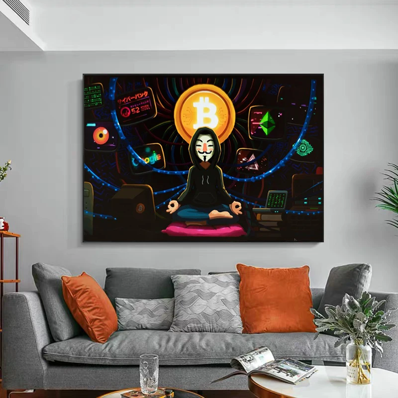 Hacker Meditation Abstract Bitcoin Canvas Painting Modern Pop Wall Art ...