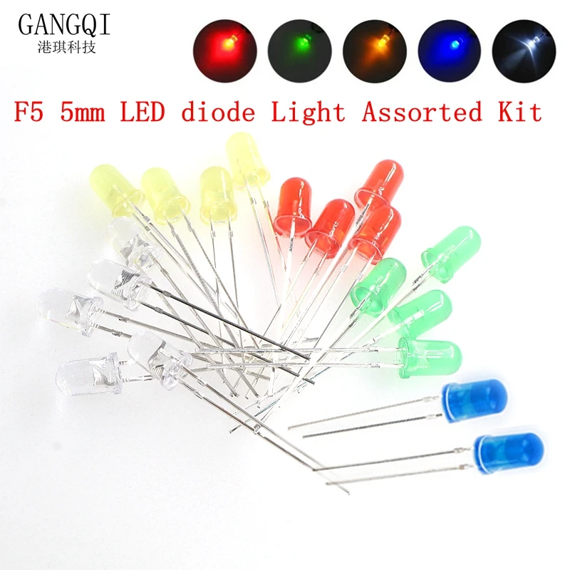 100pcs-F5-5mm-LED-diode-Light-Assorted-Kit-LEDs-Set-Round-White-Yellow ...