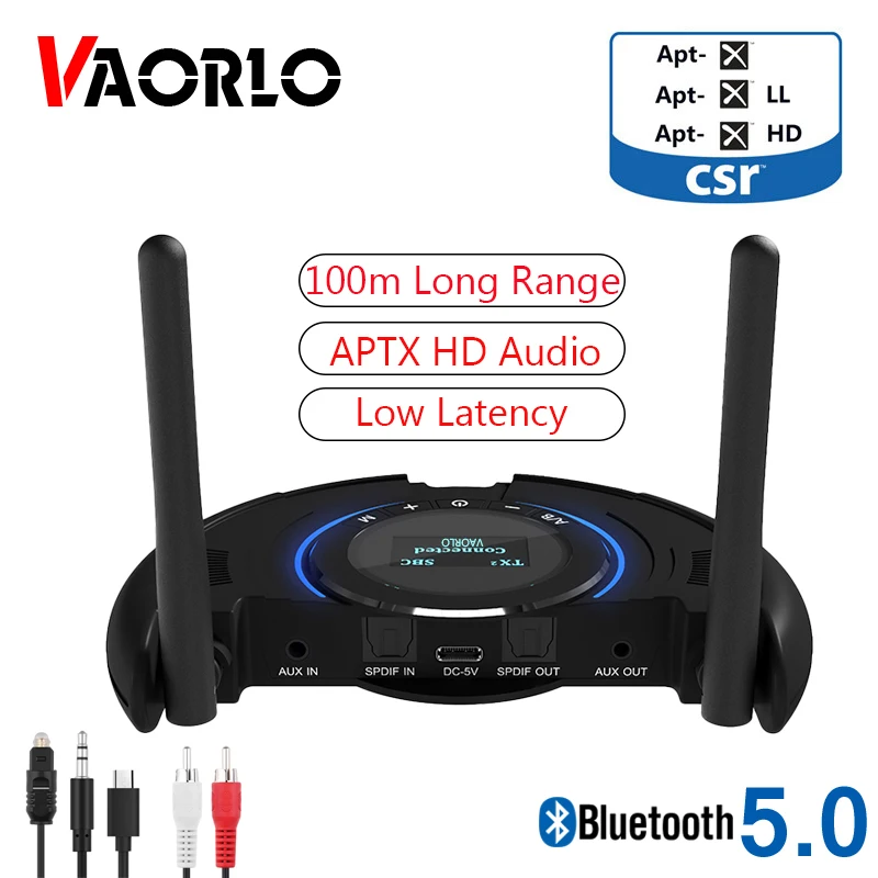 VAORLO APTX HD 무선 송신기 및 수신기 블루투스 5.0 앱 제어, 3.5mm 광학 잭이 있는 헤드폰용 스테레오 음악|무선 어댑터| - AliExpress