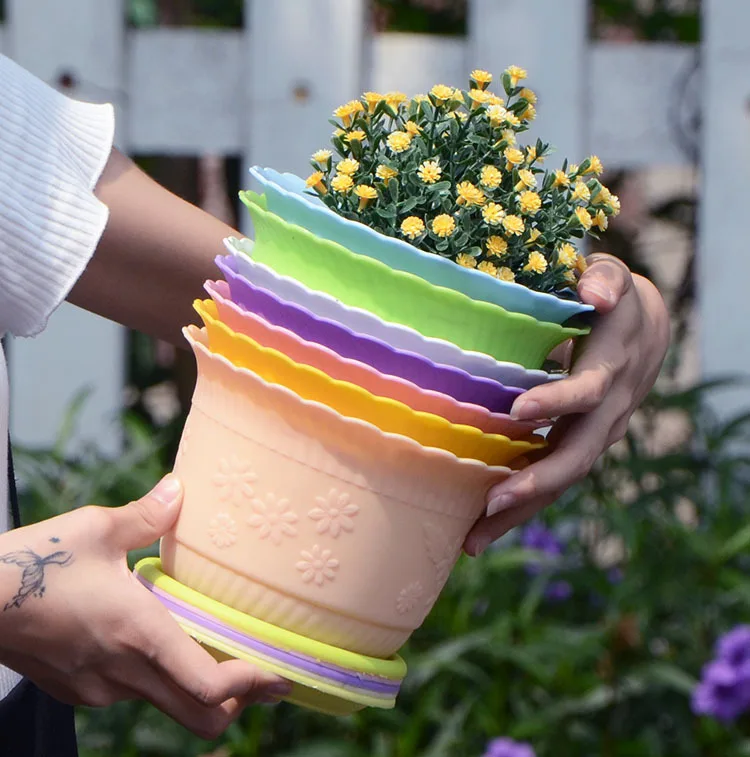 PP Durable Plant Flower Pot Pretty Solid Color Printing Thickened Green ...