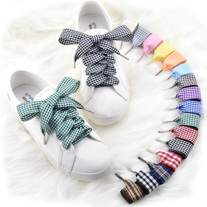 2.5 cm High Quality Colored Plaid Shoe Laces Women Canvas Shoes Flat ...