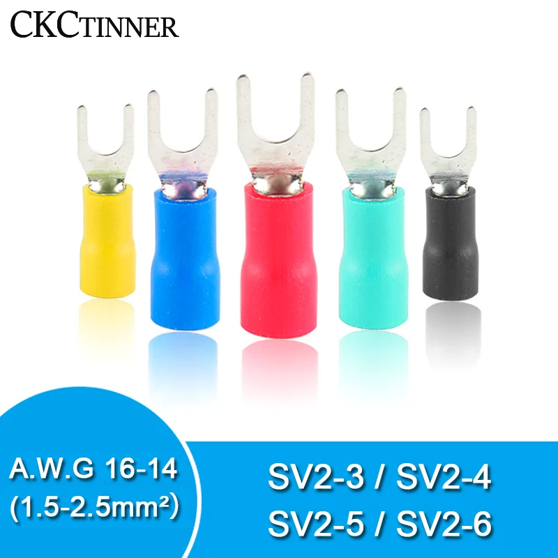 100pcs-AWG16-14-SV-Terminal-Insulated-Wiring-Terminals-Spade-Fork ...