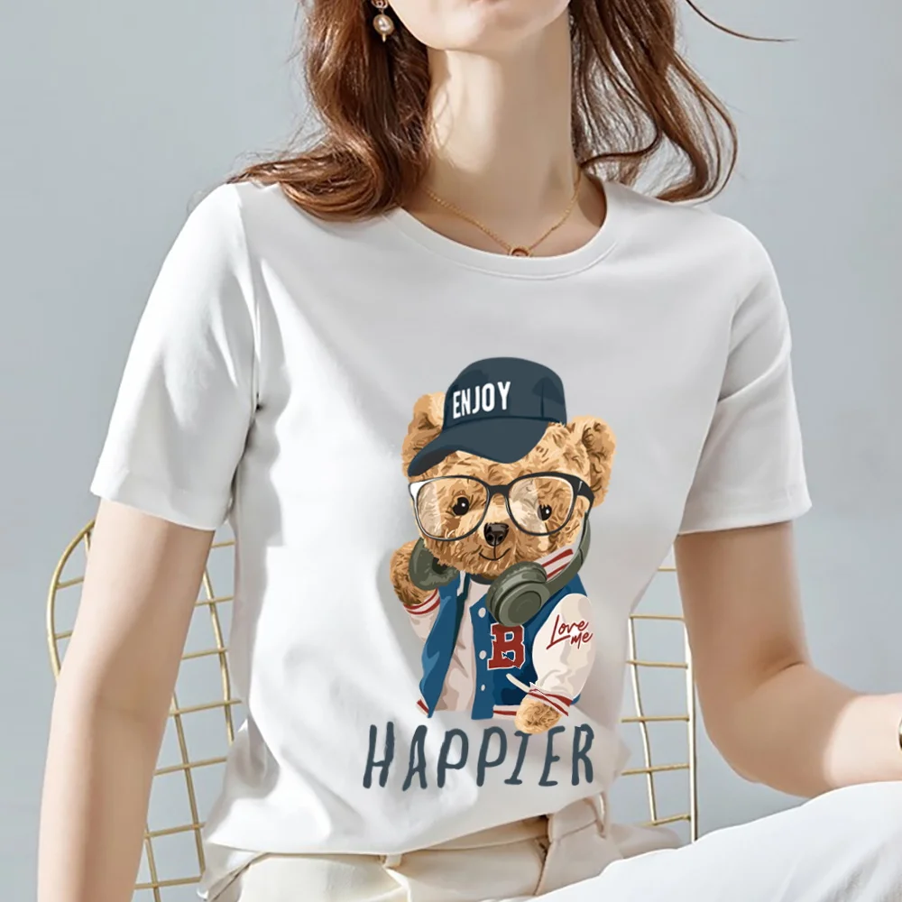 New-Fashion-Women-s-T-shirt-Summer-Cartoon-Teddy-Bear-Print-Pattern ...