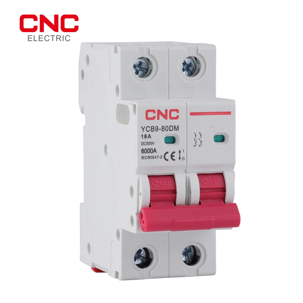 Mini disyuntor CNC YCB9-80DM 2P DC MCB 6KA 500V 16A 20A 25A 32A 40A 50A DC, protección de seguridad