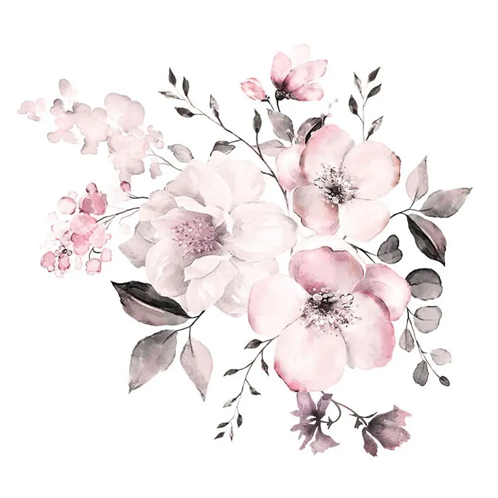 Water-Color-Pink-Flowers-Wall-Stickers-Bedroom-Living-Room-Decoration ...