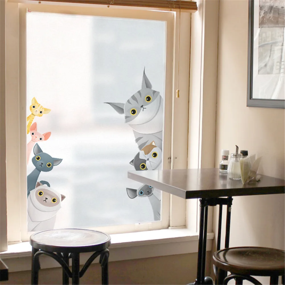 Window-Film-Privacy-Cats-Non-Adhesive-Glass-Sticker-Sun-Protection-Heat ...