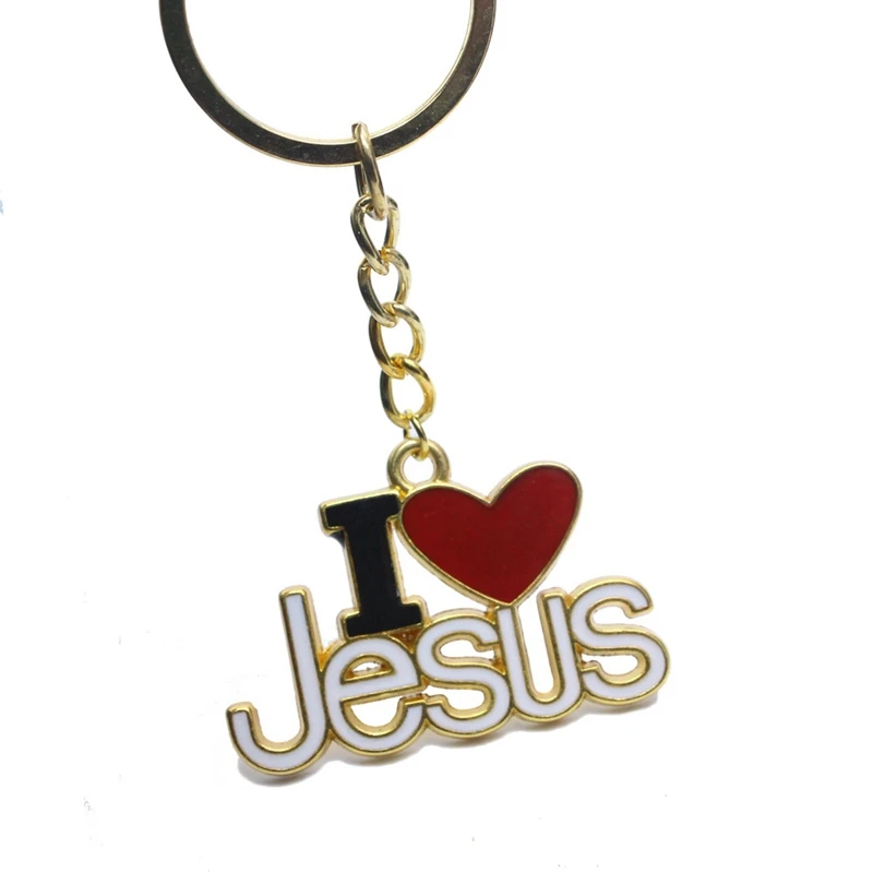 QIGO Enamel Metal Heart I Love Jesus Key Chain Religious Jewelry For ...