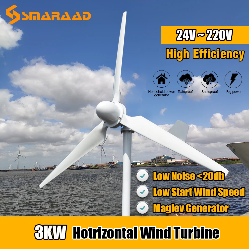 High Efficient 3kw New Energy Windmill Low Rpm Hybrid Horizontal Wind ...