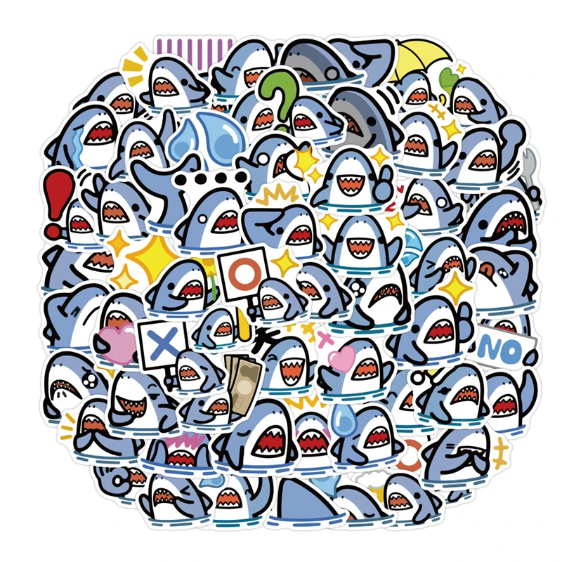 50-120pcs-Cartoon-Cute-Shark-Emoticon-Pack-DIY-Graffiti-Stickers ...