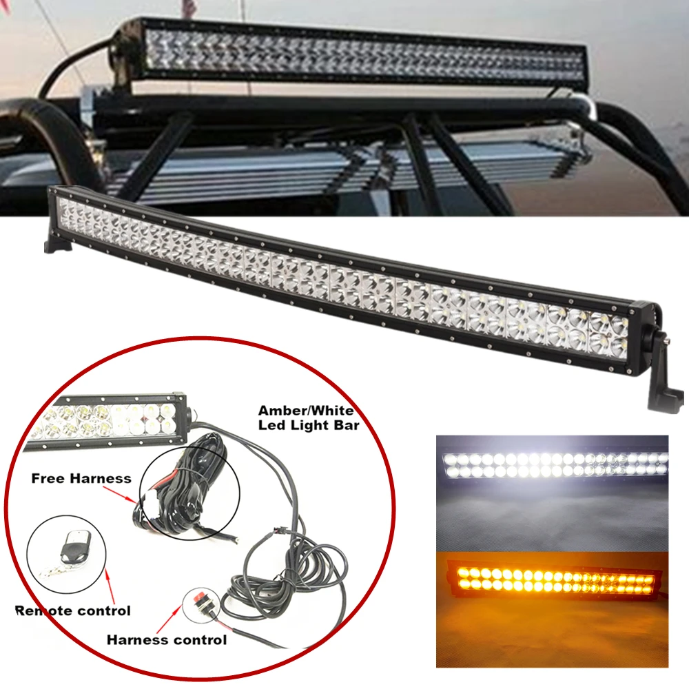 Car-offroad-240W-Led-Light-Bar-Curved-42-Remote-Control-White-Amber ...