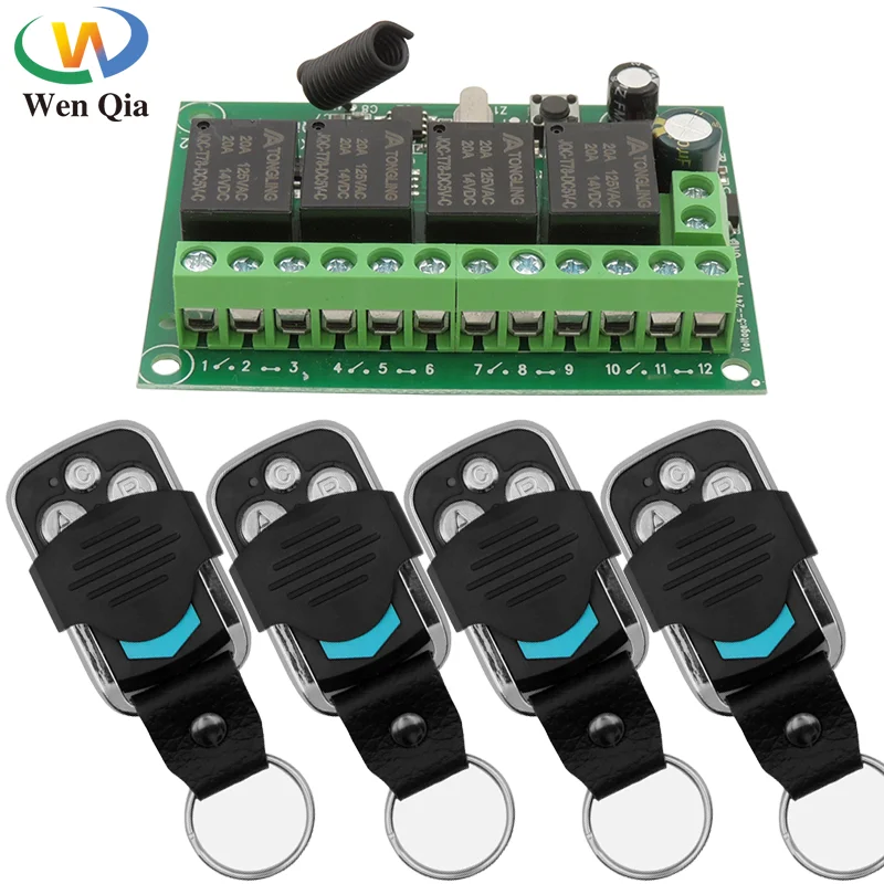 433MHz-Universal-Remote-Control-DC-12V-24V-4CH-RF-Wireless-Relay ...