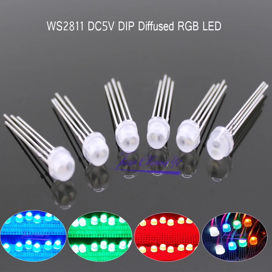 5-200pcs DC5V straw hat Diffused full-color RGB led with WS2811 F5mm ...