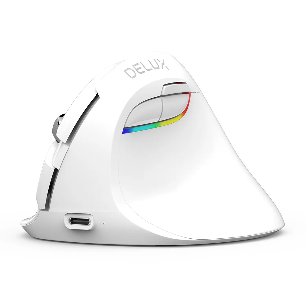 Delux M618 Mini Ergonomic Mouse Wireless Vertical Mouse White Bluetooth 2.4GHz RGB Rechargeable ...