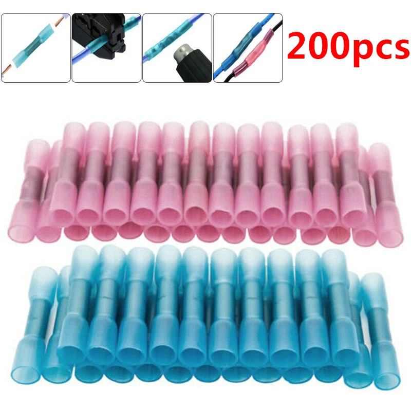 200pcs PVC Heat Shrink Butt Crimp Terminals Electrical Wire Crimp ...