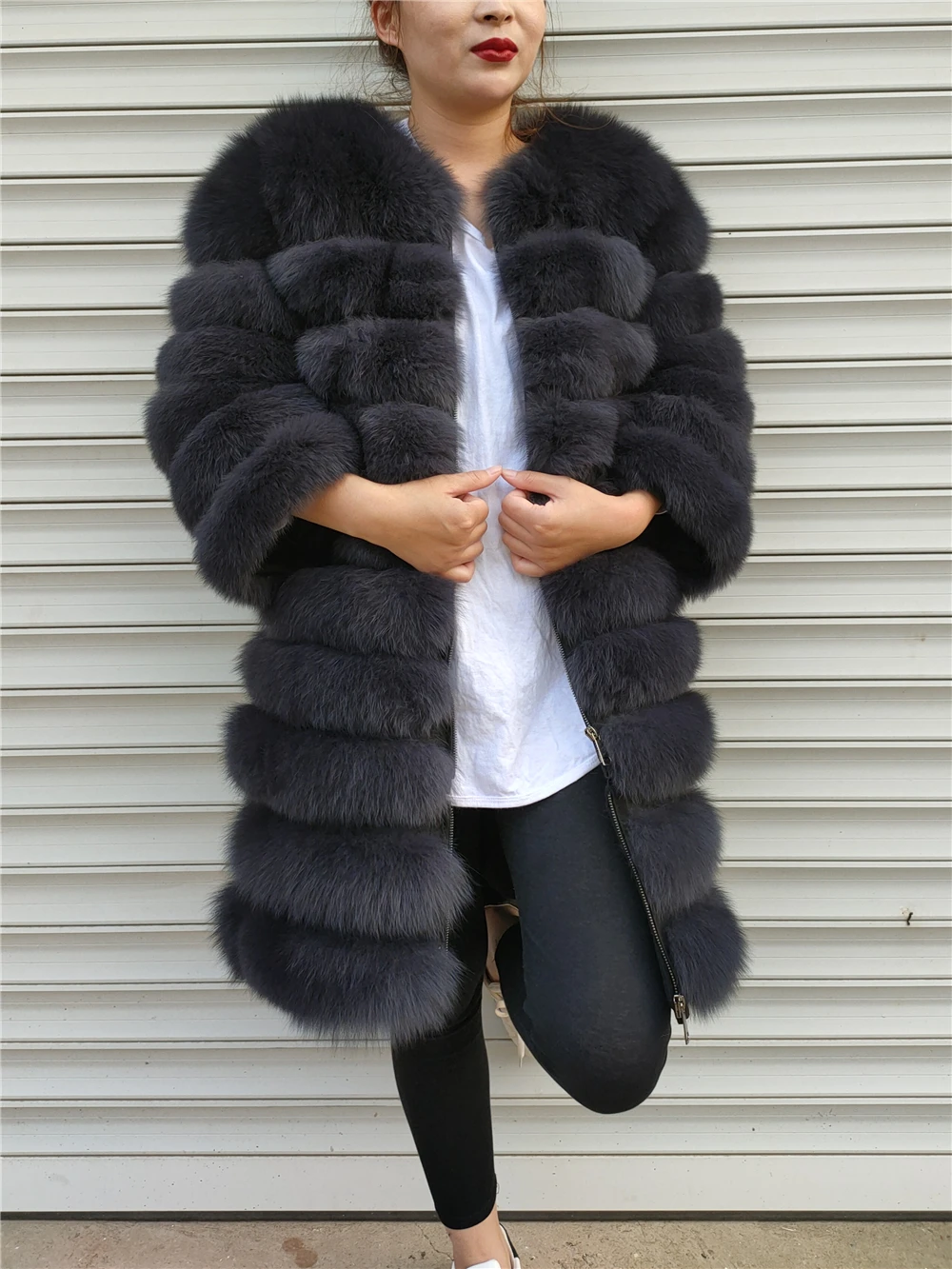 Fox Fur Coat Detachable Arms Full Sleeves Women Plus Size Genuine ...