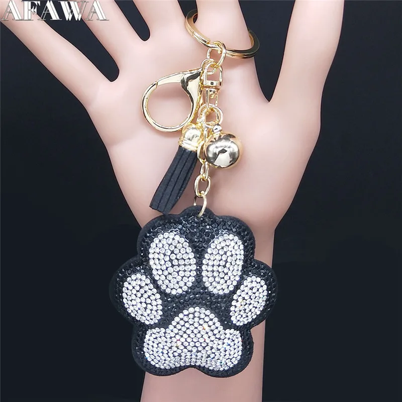 2022 Fashion Dog Hand Crystal Tassel Keyring for Women Black Gold Color ...