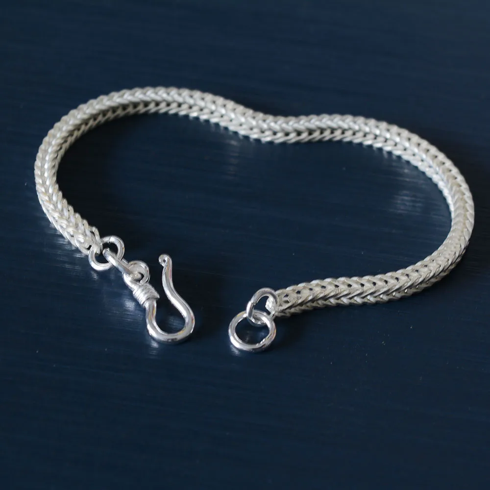 925 Sterling Silver Bracelet Square Fox Tail Chain Bangle for Women and ...