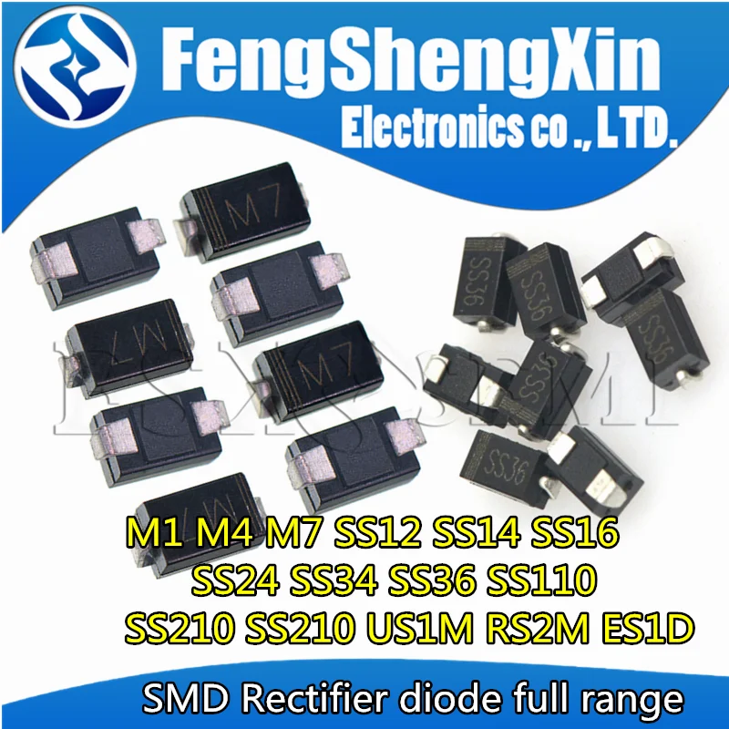 100pcs SMA Rectifier diode M1 M4 M7 SS12 SS14 SS16 SS24 SS34 SS26 SS36 SS110 SS210 SS210 US1M ...