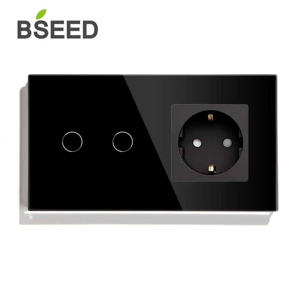 BSEED-2-Gang-1-Way-2-Way-Touch-Switch-With-EU-Standard-Socket-Black ...