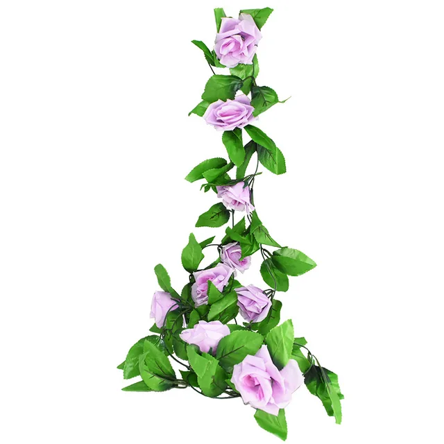 2.4m Silk Artificial Roses Flowers Rattan String Vine with Green Leaves ...