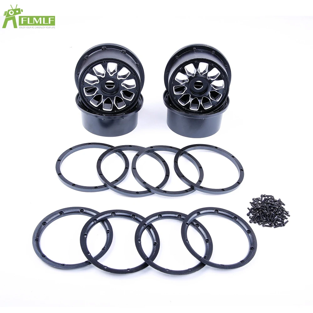 Alloy CNC Front Rear Wheels Hub Kit with Beadlocks Ring Set Fit for 1/5 ...