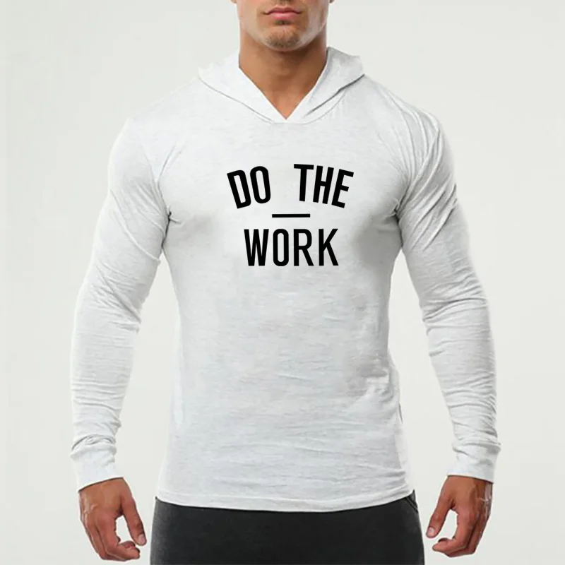Brand Gym Clothing Do The Work Long Sleeve Slim Hooded T Shirt Men ...