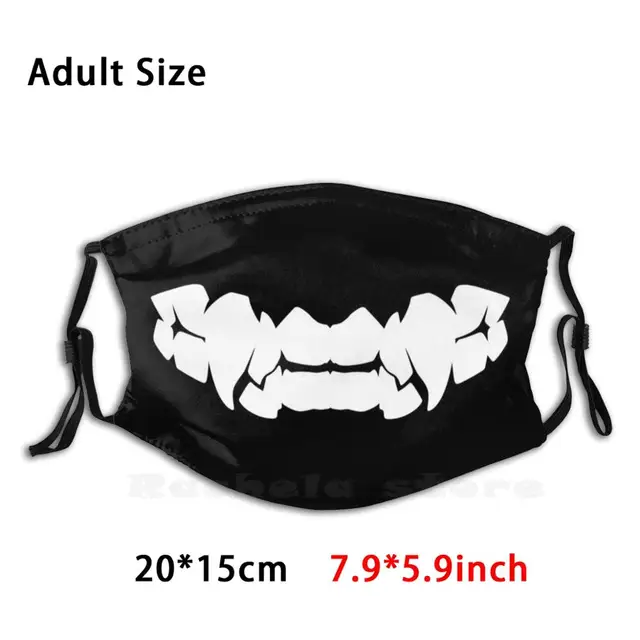 Oni Fangs Funny Print Reusable Pm2.5 Filter Face Mask Anime Manga Edgy ...