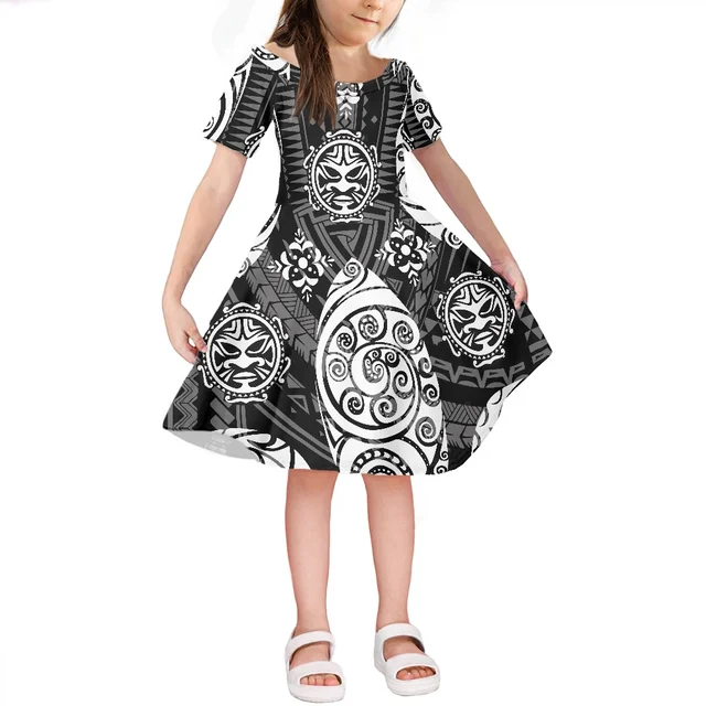 Summer Polynesian Tribal Vintage Tattoo Prints Girl Dress for Kids 4-14 ...