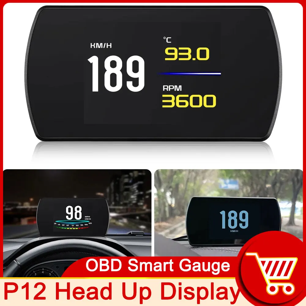 P12 헤드 업 디스플레이 자동차 OBD2 디지털 OBD 게이지 HUD 자동 진단 도구 디지털 미터 TFT HD 디스플레이 속도 ...