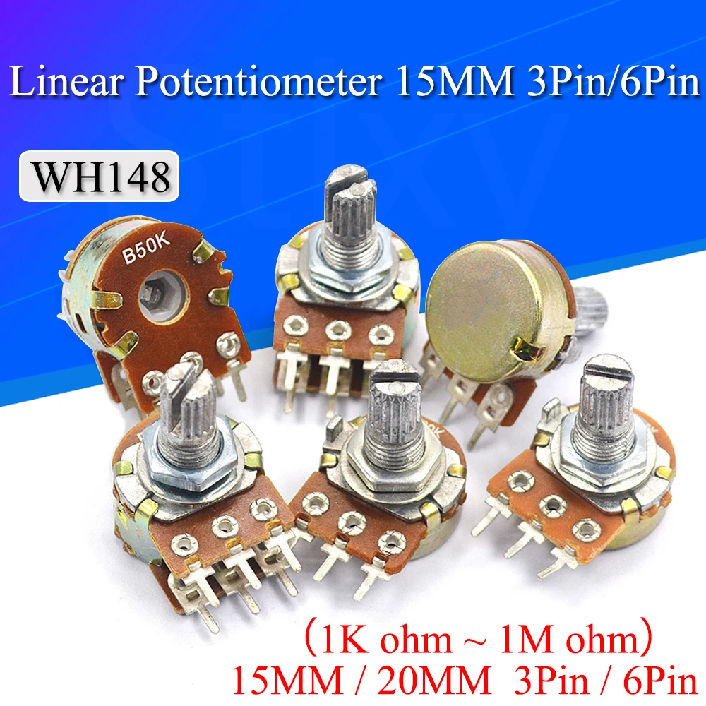 5PCS-WH148-Potentiometer-with-switch-3-6Pin-15MM-20MM-Shaft-Amplifier ...