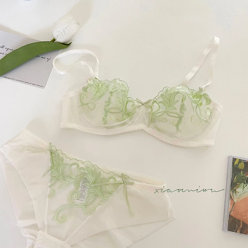 Three-dimensional-embroidery-lingerie-sexy-lace-underwear-set-summer-ultra-thin-large-size-women ...