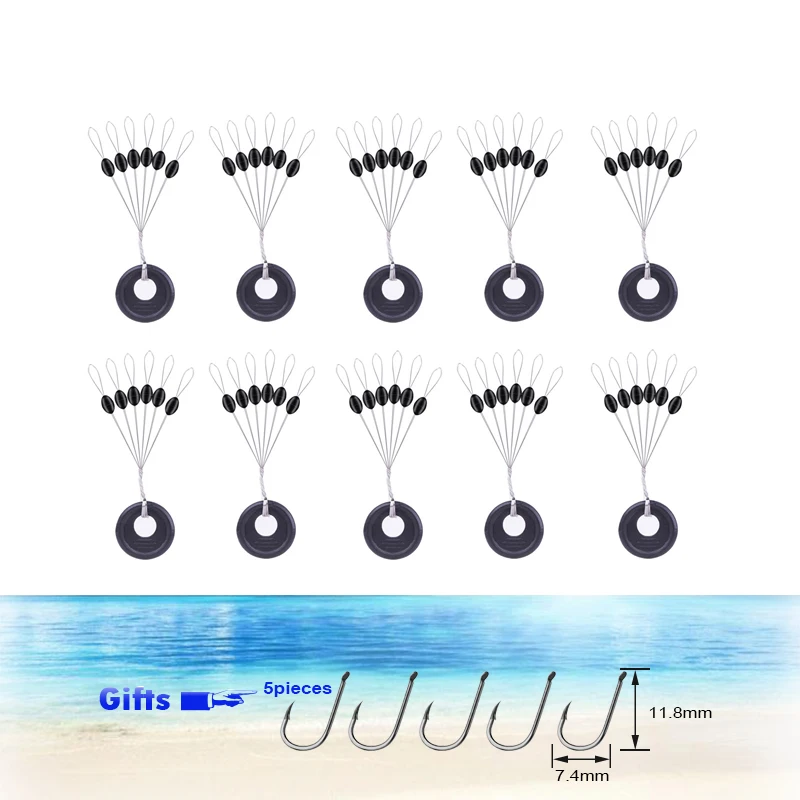 WLPFISHING 60pcs 10 Group Fishing Float Holders Black Rubber Oval ...