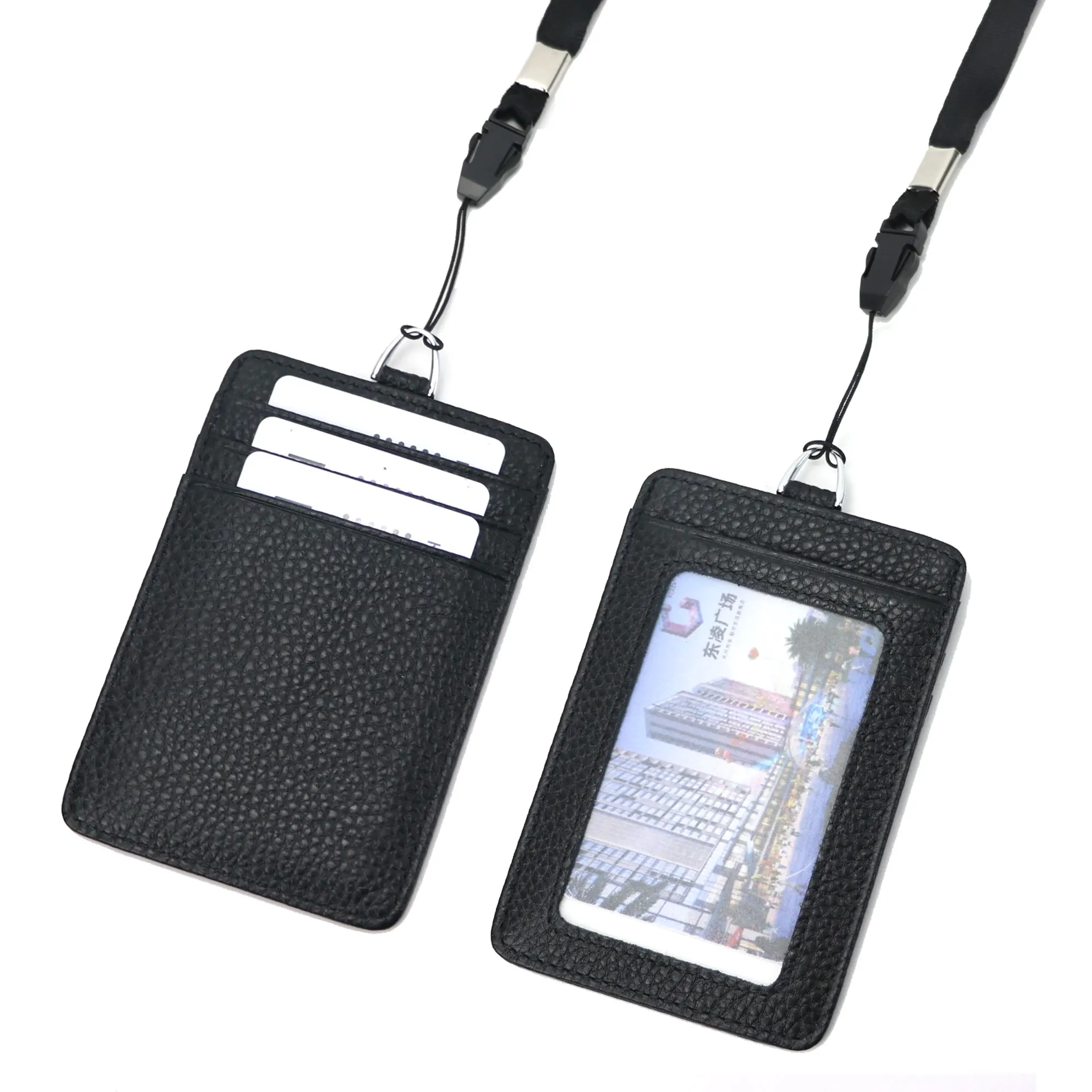 New-Genuine-Leather-Lanyard-Credit-Card-Holder-For-Men-Women-ID-Card ...