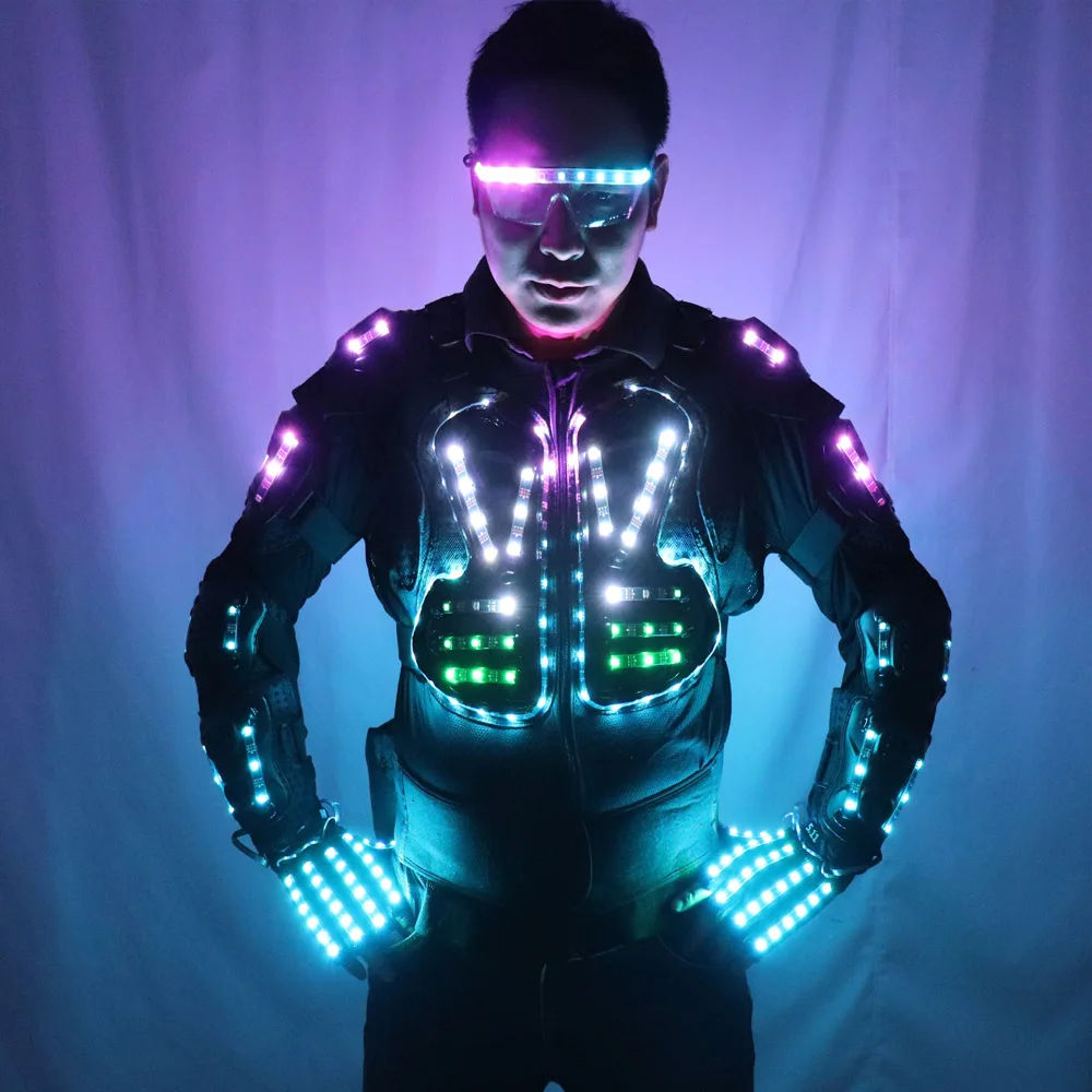 Full Color Led Luminous Armor Light Up Jacket Glowing Costumes Suit Bar ...